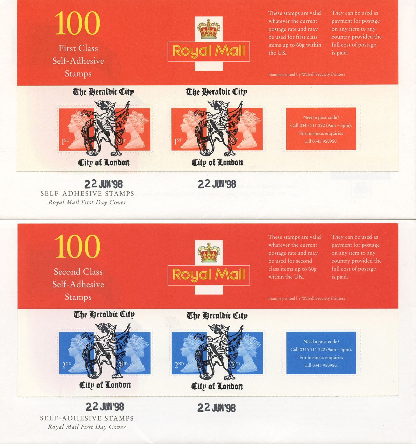 1st & 2nd stamps issued in sheets of 100